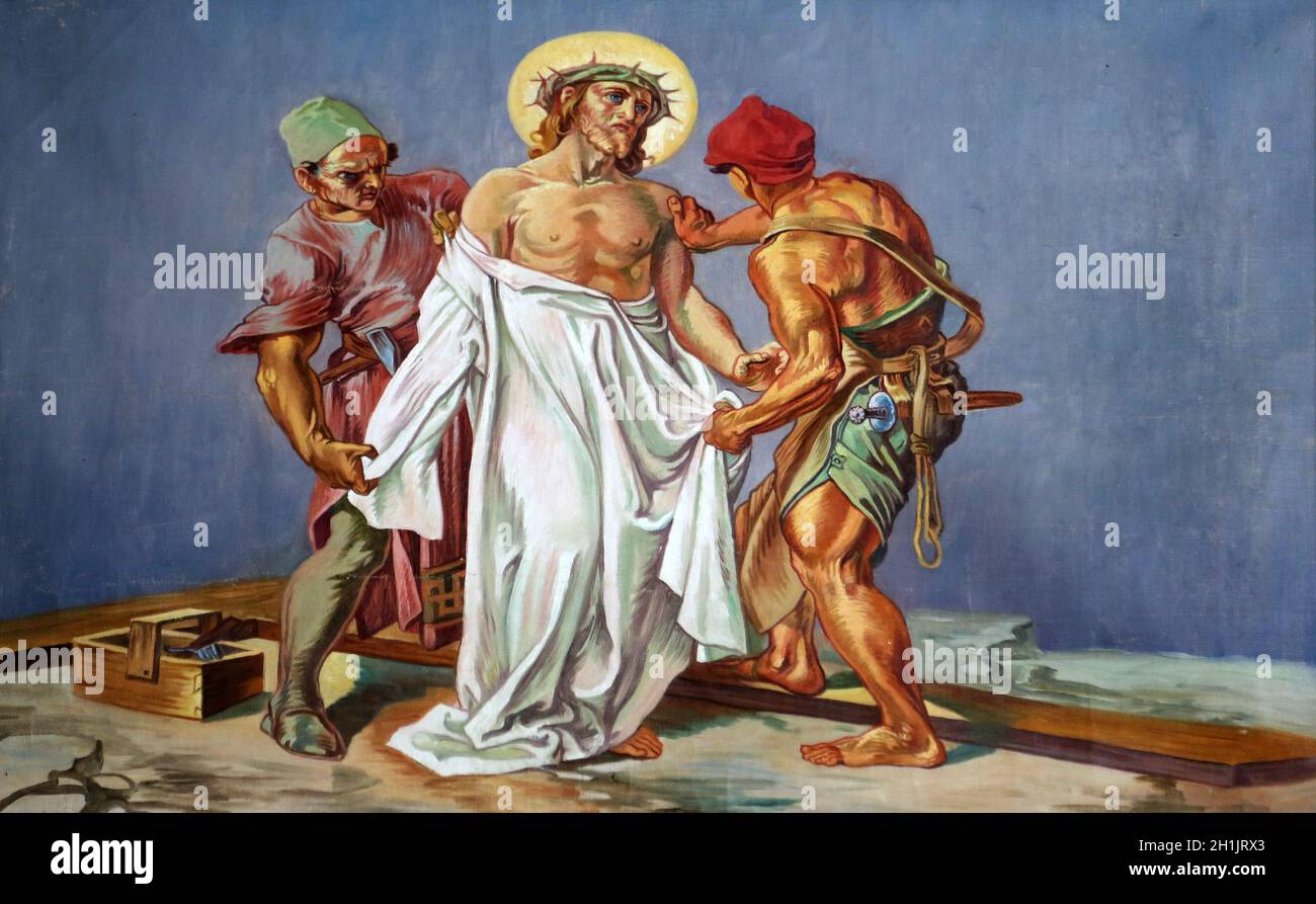 10th Stations of the Cross, Jesus is stripped of His garments Stock ...