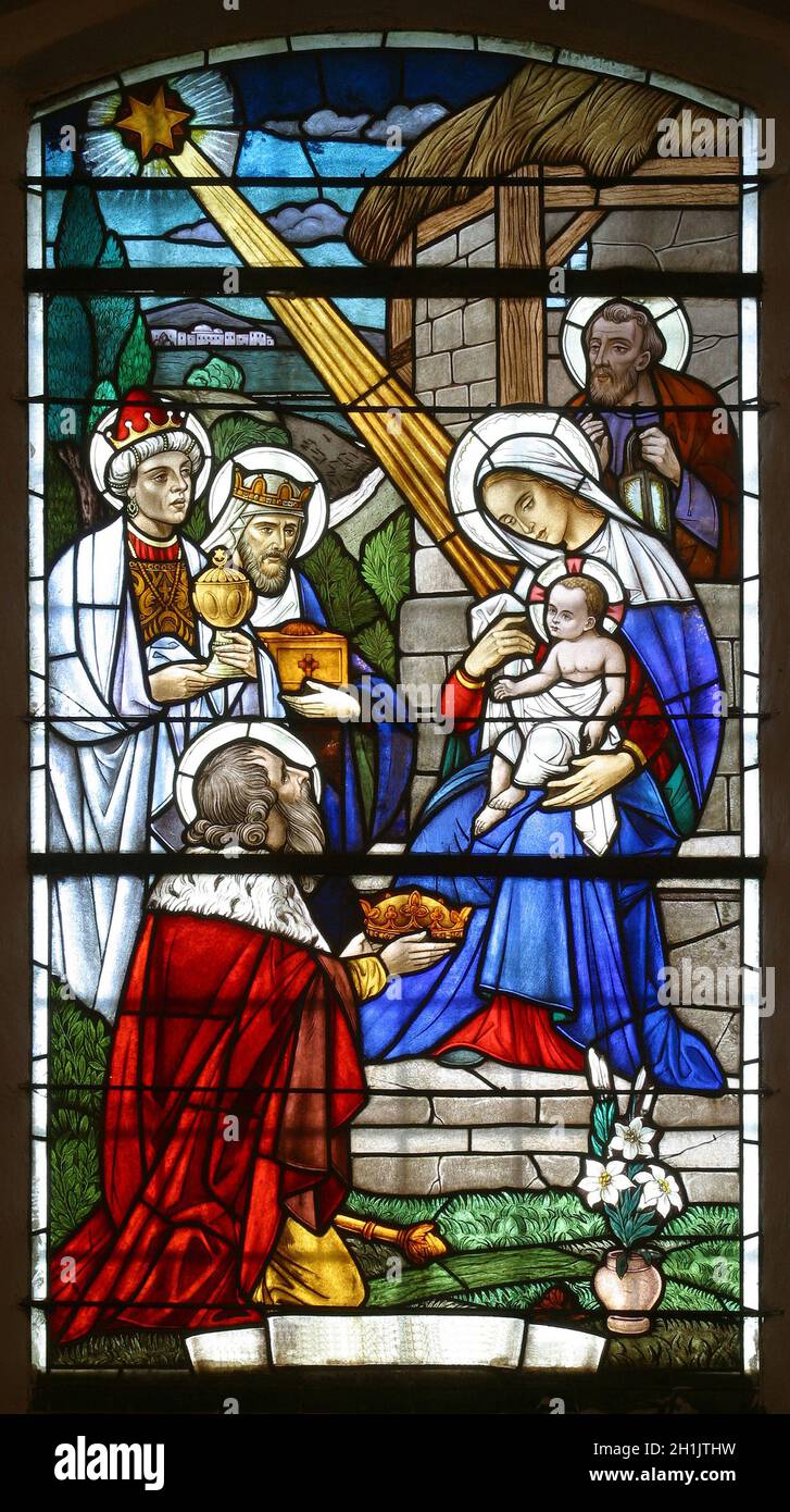 Nativity Scene, stained glass Stock Photo - Alamy