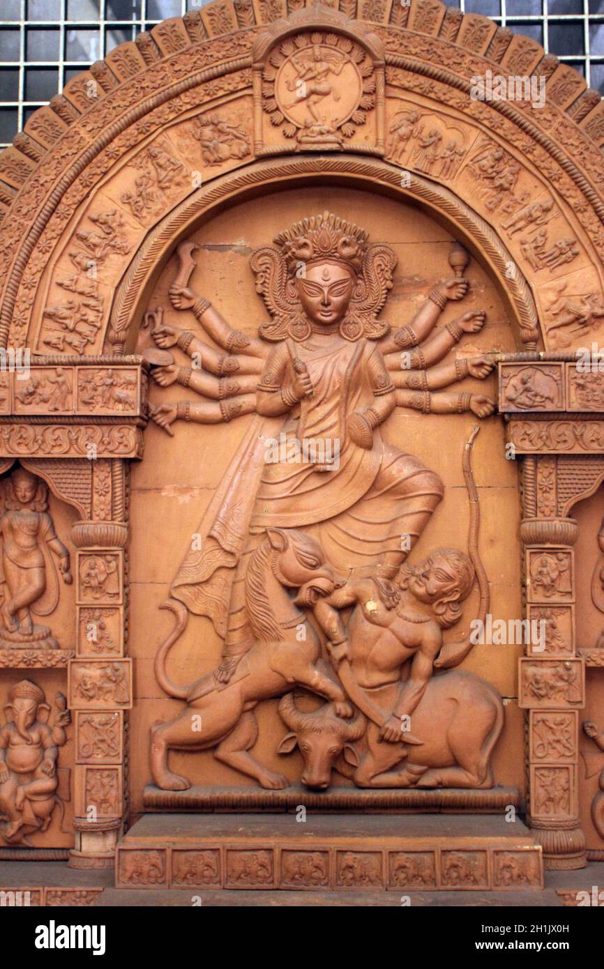 Durga Mahishamardini exposed in the Indian Museum in Kolkata Stock ...