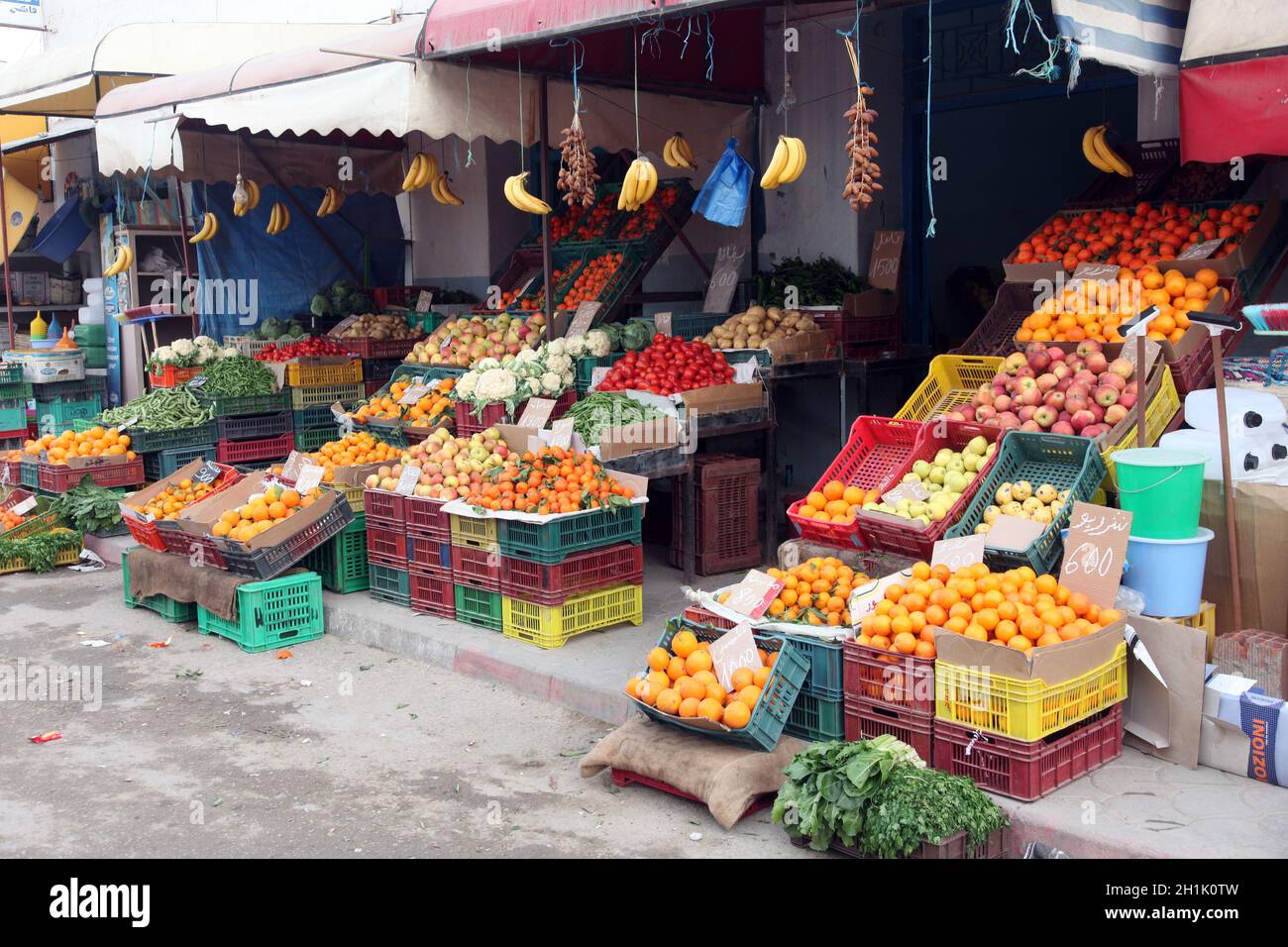 Fresh fruits and vegetables on a traditional market, El-Jem, Tunisia ...