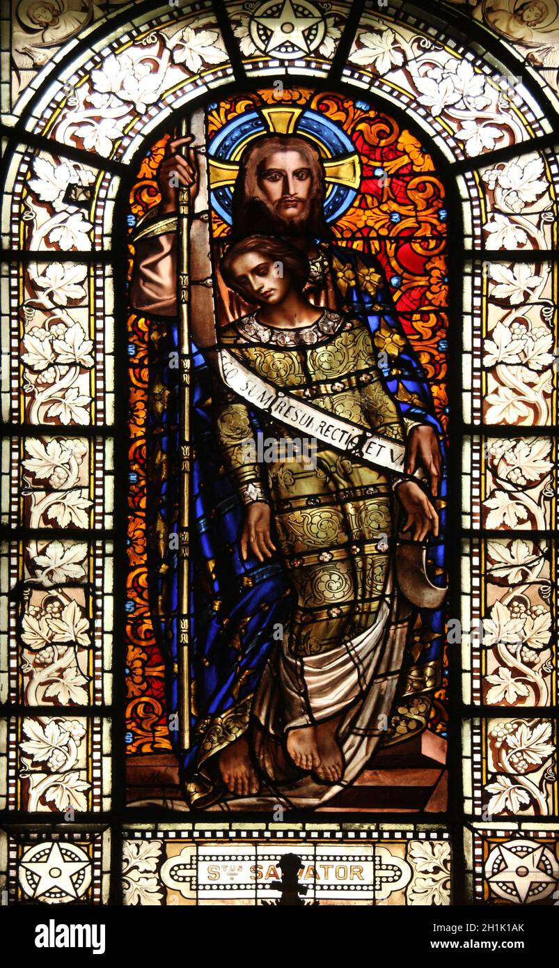 Savior , stained glass, Saint Vincent de Paul church, Paris Stock Photo ...