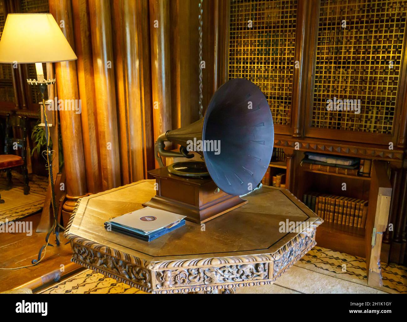 a beautifully appointed library room at Penrhyn Castle, an extensive ...