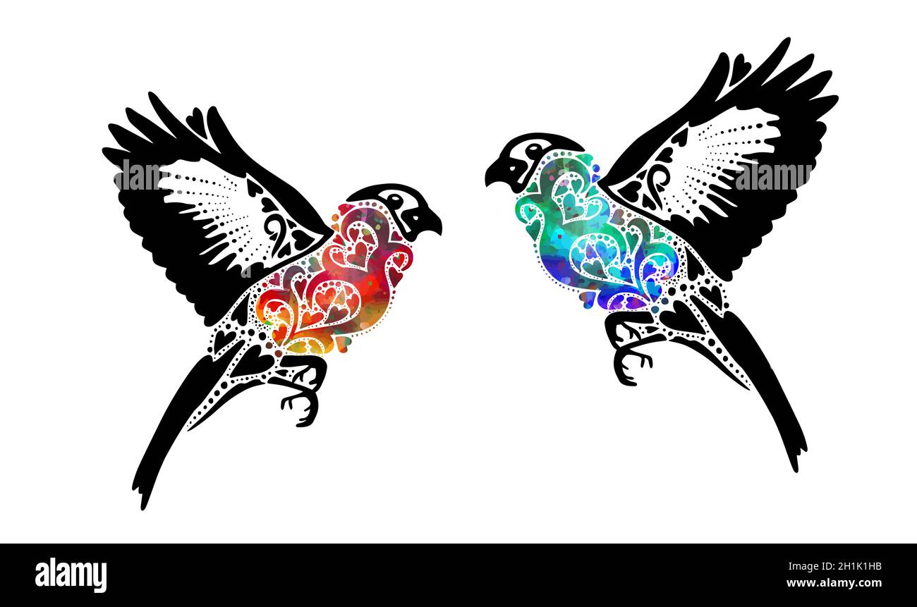 Two abstract birds in love from patterns. Vector illustration Stock ...