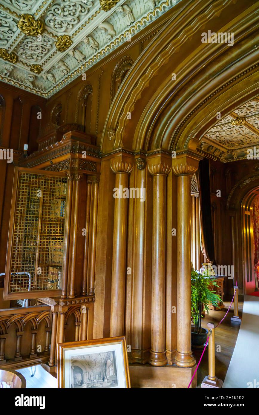 a beautifully appointed library room at Penrhyn Castle, an extensive ...