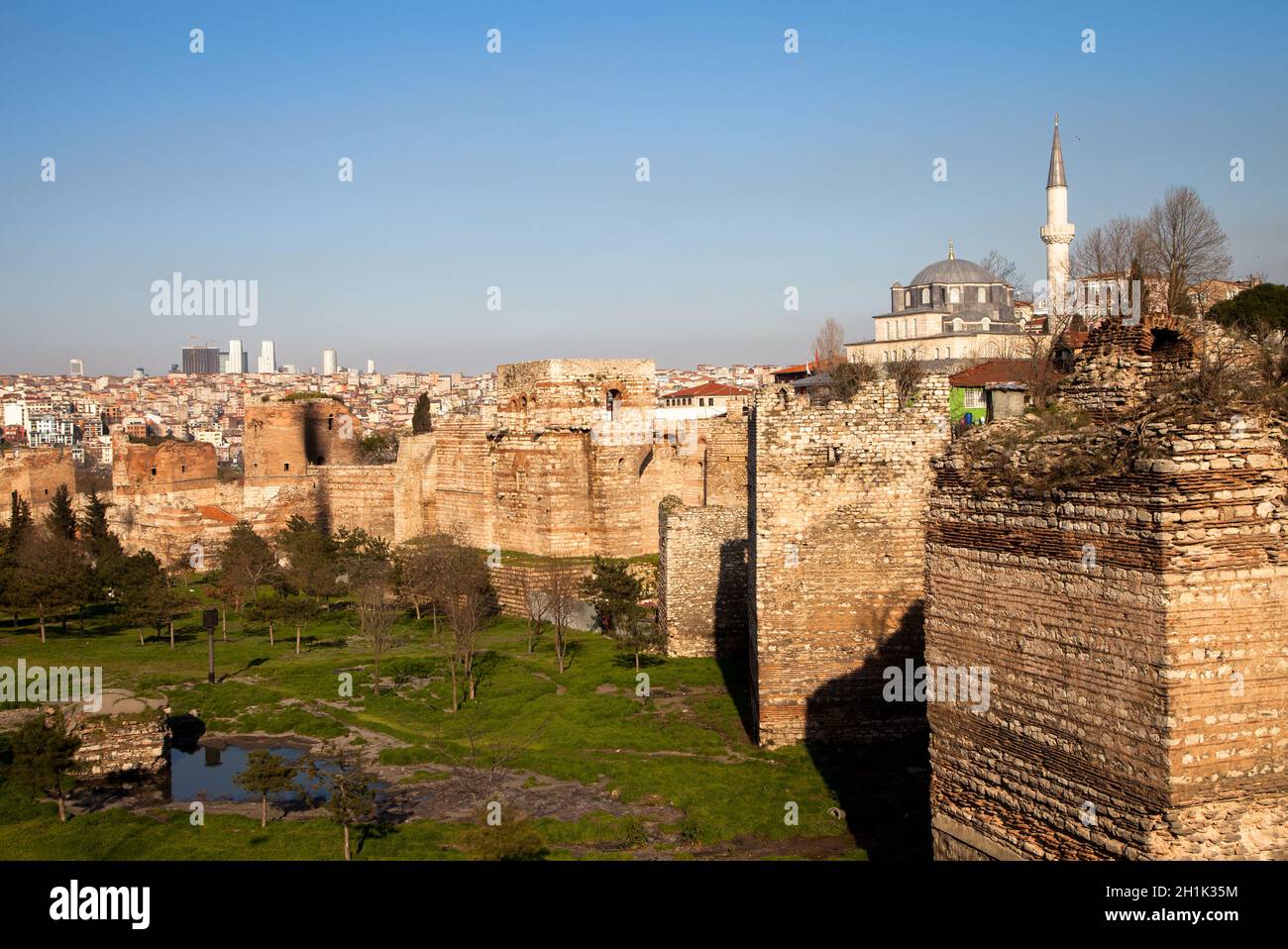 Istanbul cityscape with historical Byzantine walls Stock Photo - Alamy