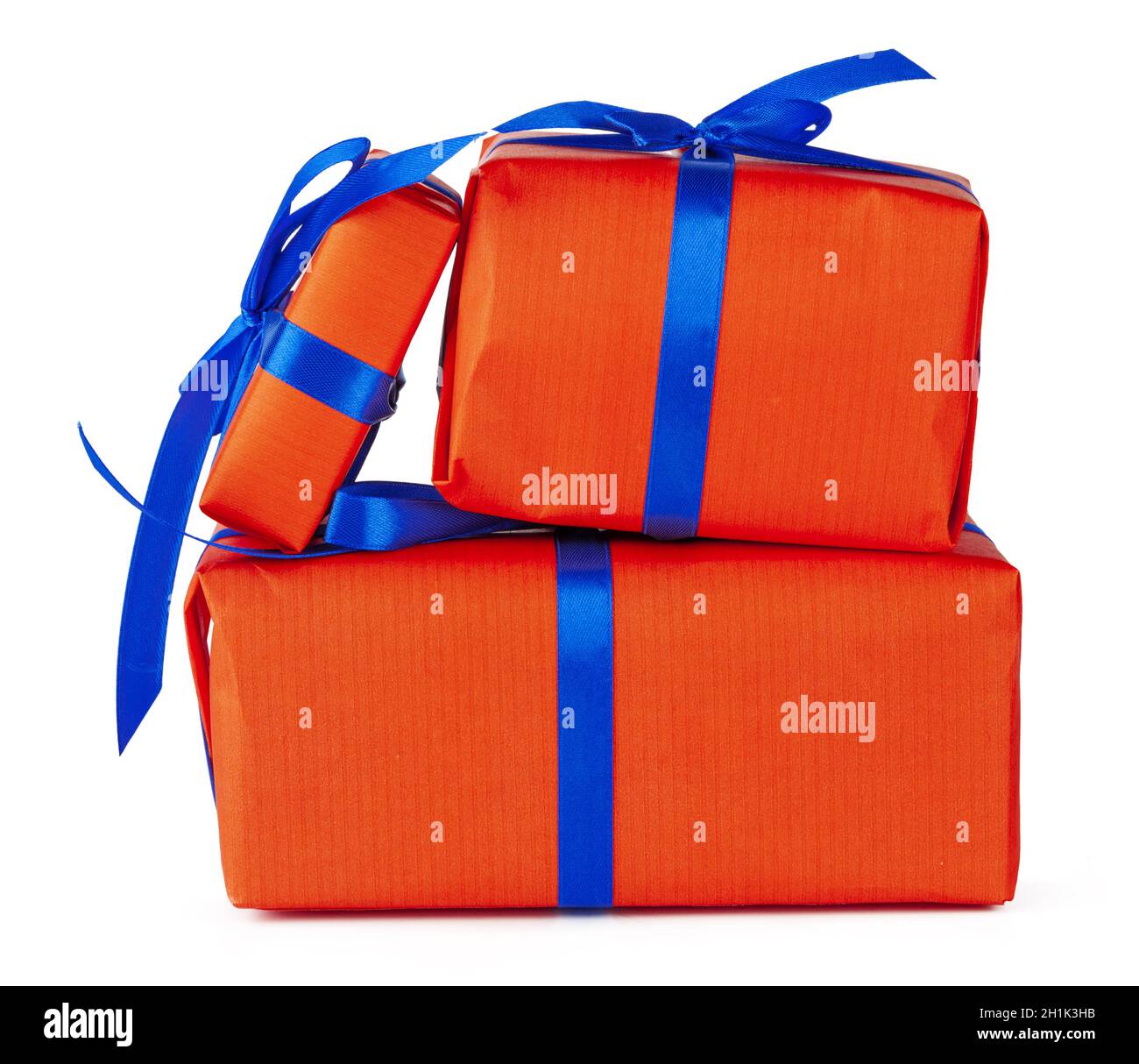 Colorful stacked gift boxes isolated on white background Stock Photo ...