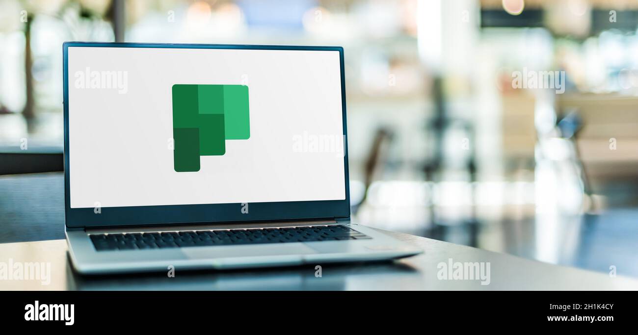 POZNAN, POL - SEP 23, 2020: Laptop computer displaying logo of ...