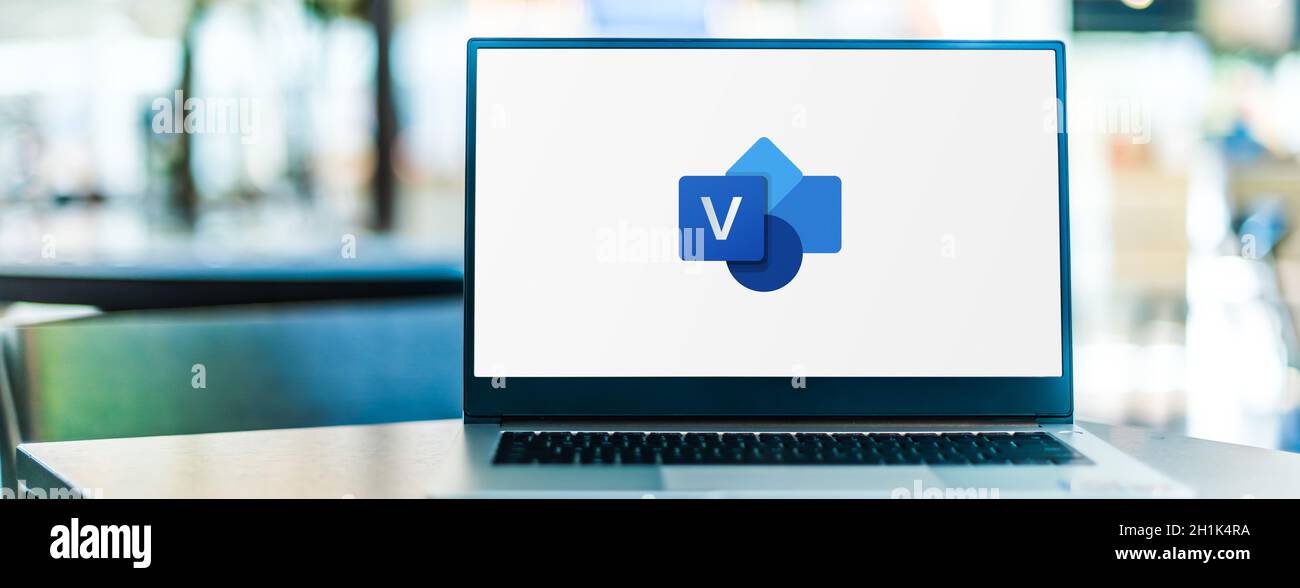 POZNAN, POL - SEP 23, 2020: Laptop computer displaying logo of ...