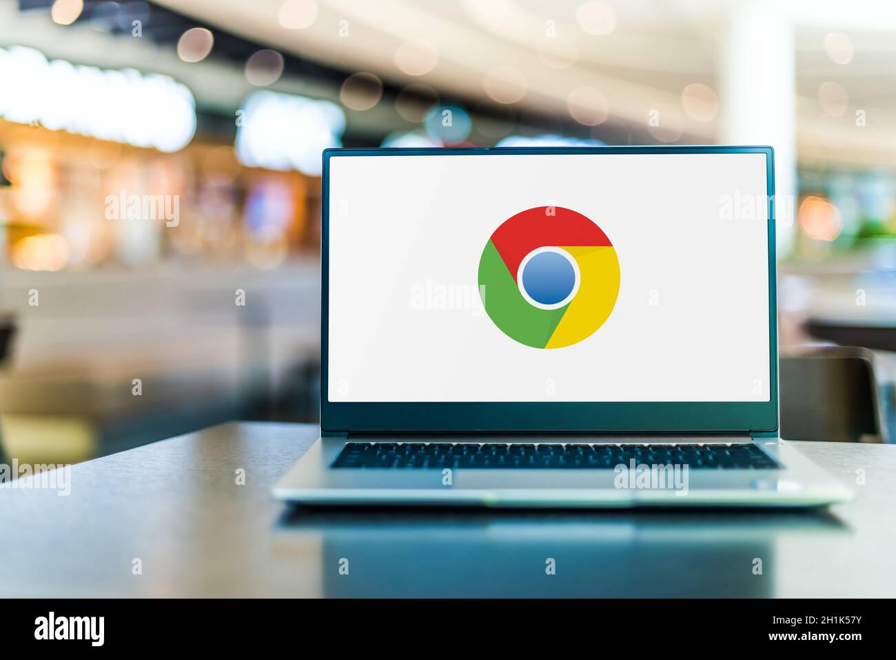 POZNAN, POL - SEP 23, 2020: Laptop computer displaying logo of Google ...