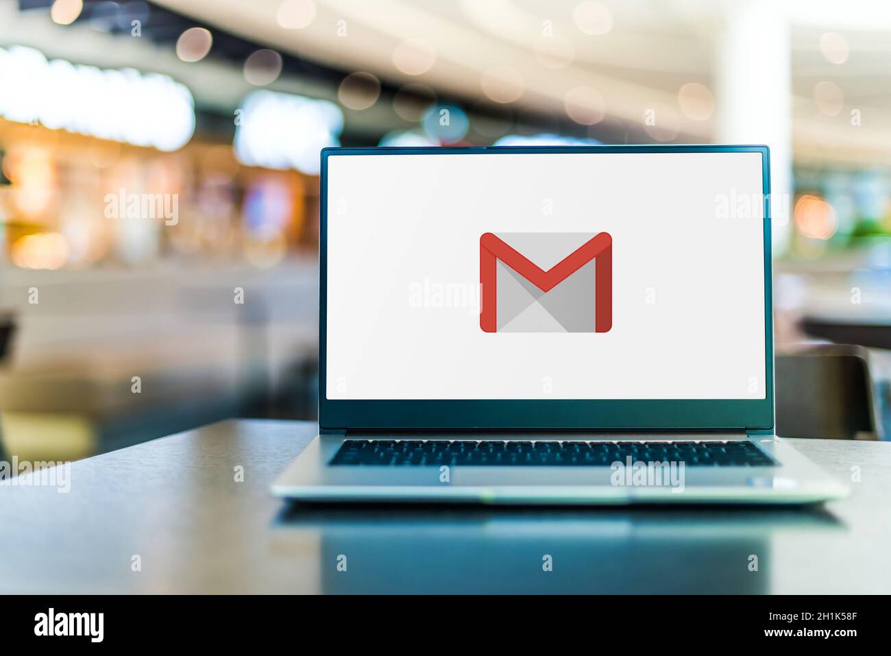 POZNAN, POL - SEP 23, 2020: Laptop computer displaying logo of Gmail, a ... POZNAN, POL - SEP 23, 2020: Laptop computer displaying logo of Gmail, a ...