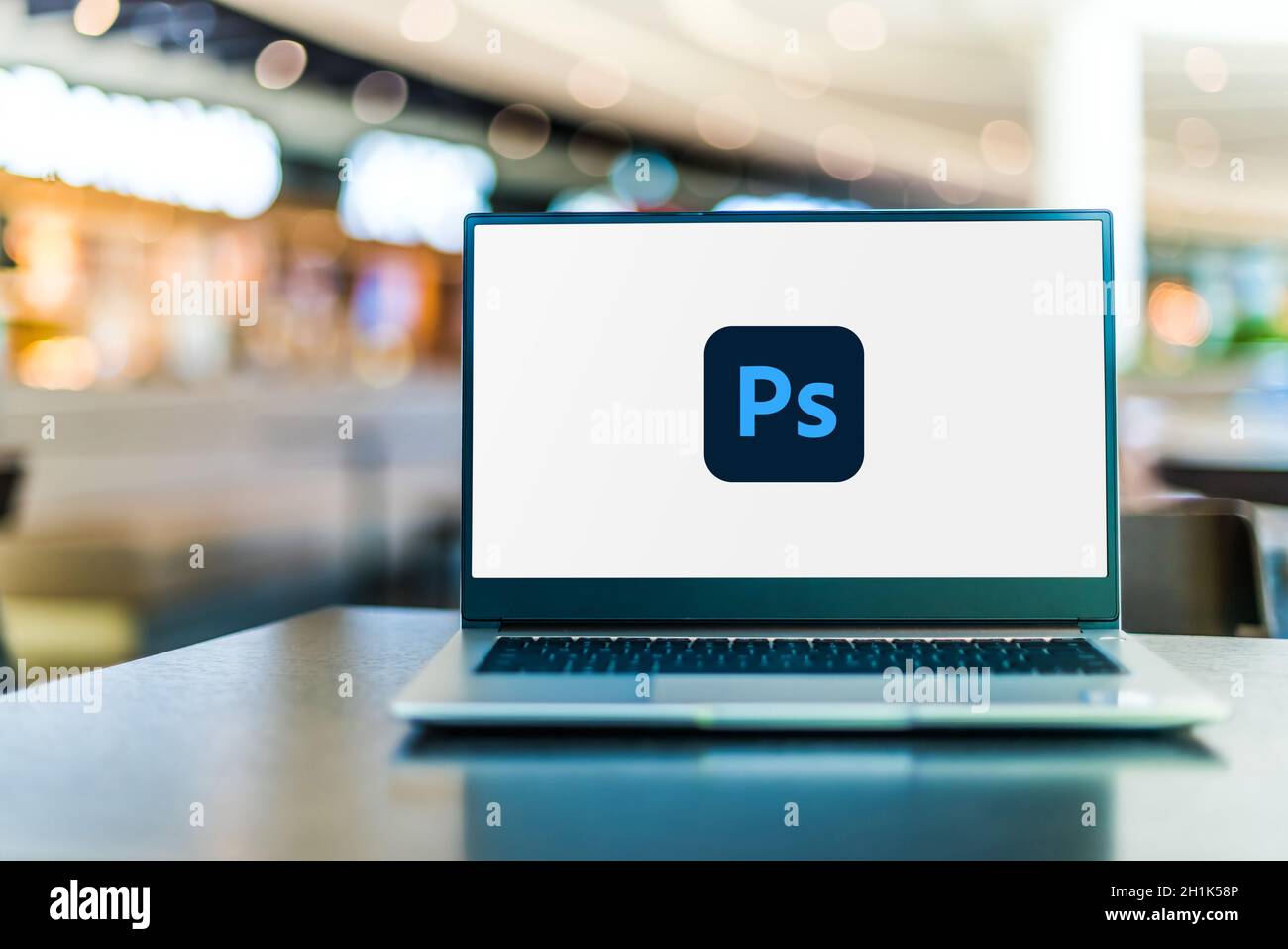 POZNAN, POL - SEP 23, 2020: Laptop computer displaying logo of Adobe ...