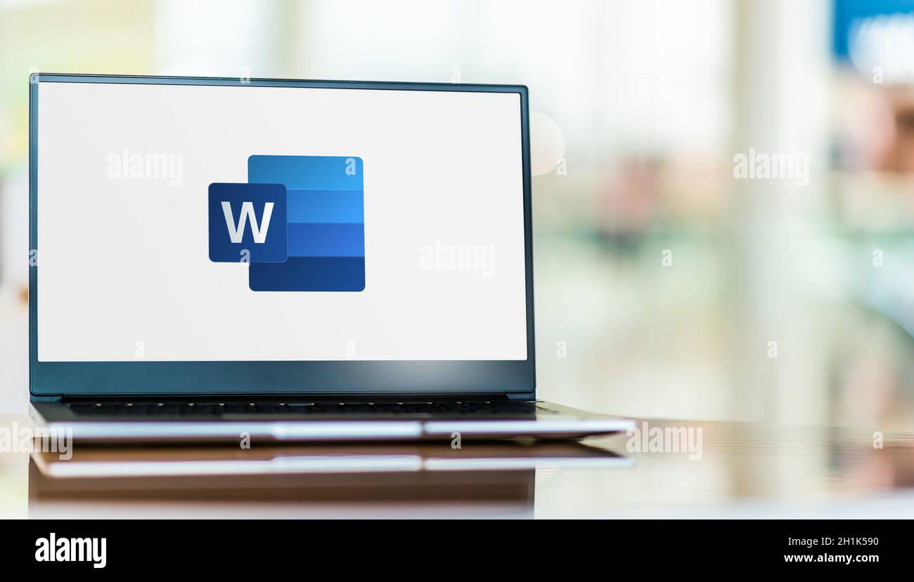 POZNAN, POL - SEP 23, 2020: Laptop computer displaying logo of ...