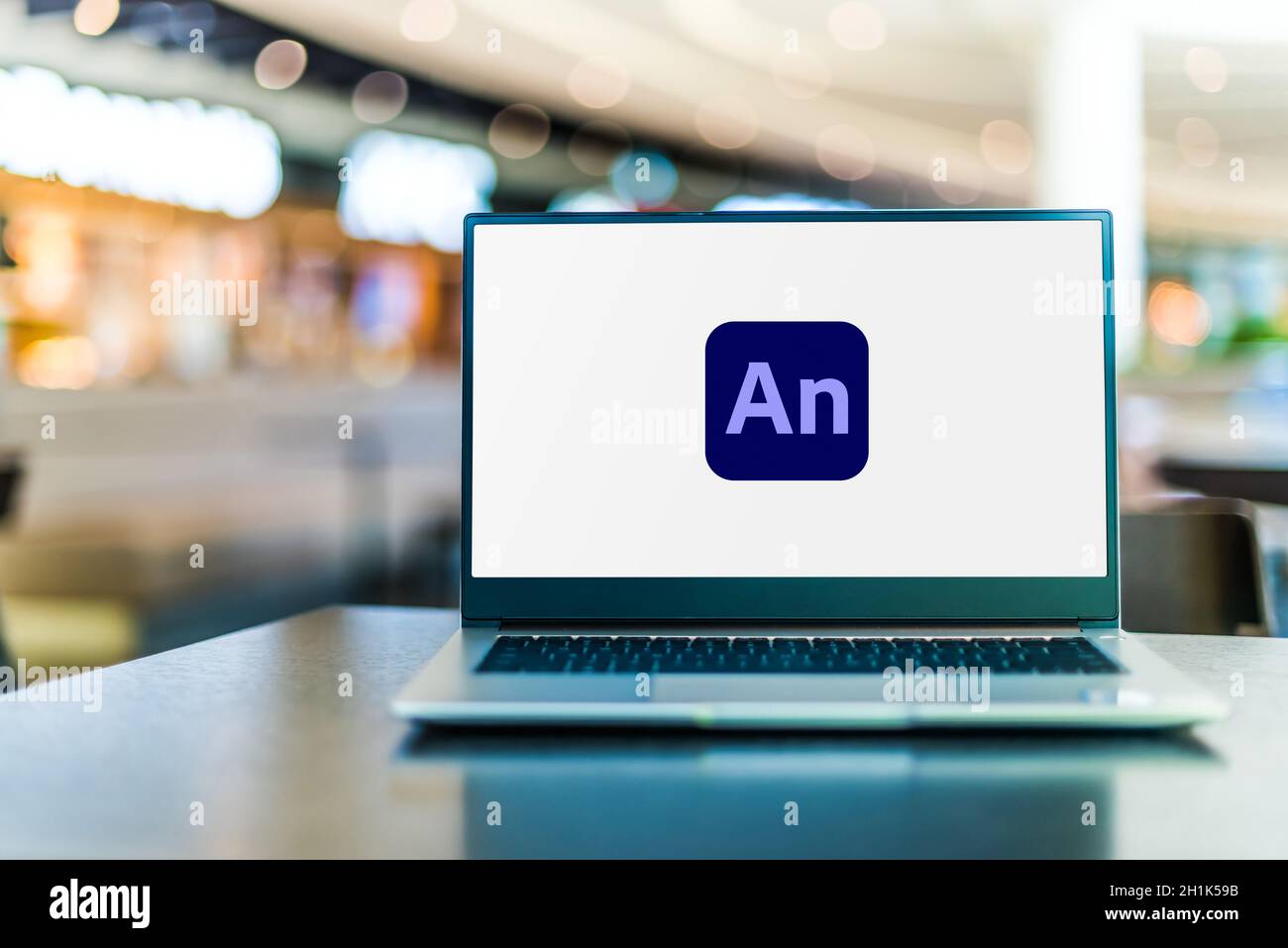 POZNAN, POL - SEP 23, 2020: Laptop computer displaying logo of Adobe ... POZNAN, POL - SEP 23, 2020: Laptop computer displaying logo of Adobe ...