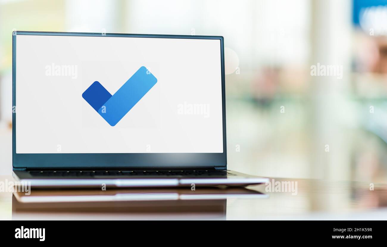 POZNAN, POL - SEP 23, 2020: Laptop computer displaying logo of ...