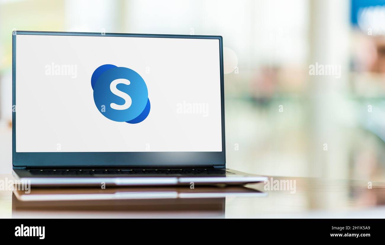 POZNAN, POL - SEP 23, 2020: Laptop computer displaying logo of Skype ...