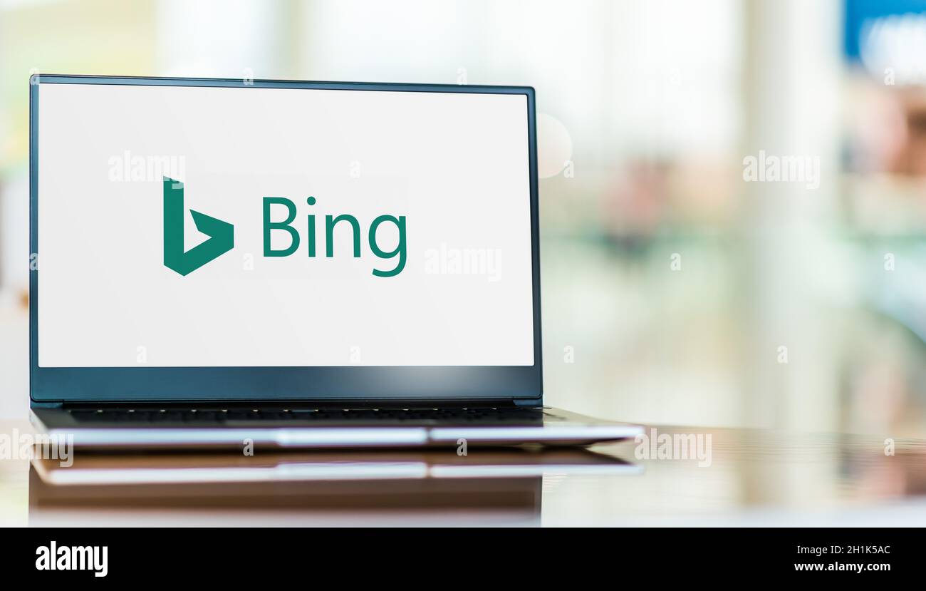 POZNAN, POL - SEP 23, 2020: Laptop computer displaying logo of Bing, a ...