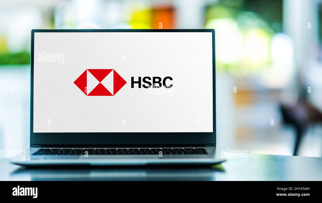 POZNAN, POL - SEP 23, 2020: Laptop computer displaying logo of HSBC ...