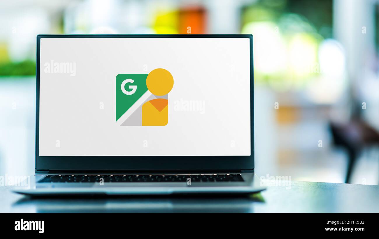 POZNAN, POL - SEP 23, 2020: Laptop computer displaying logo of Google ...