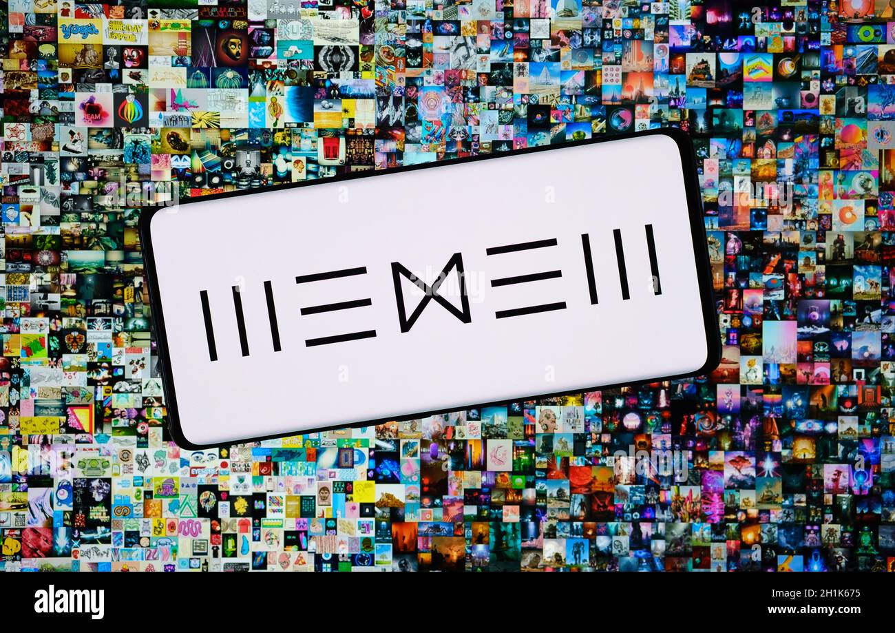 Digital artist's Beeple WENEW platform logo seen on smartphone and his ...