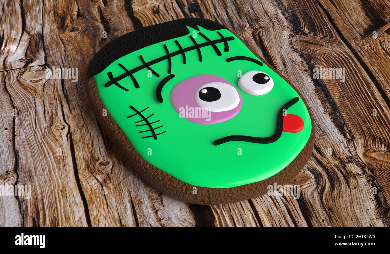 Halloween zombie cookie - 3D illustration Stock Photo - Alamy