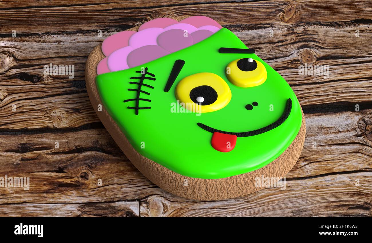 Halloween zombie cookie - 3D illustration Stock Photo - Alamy