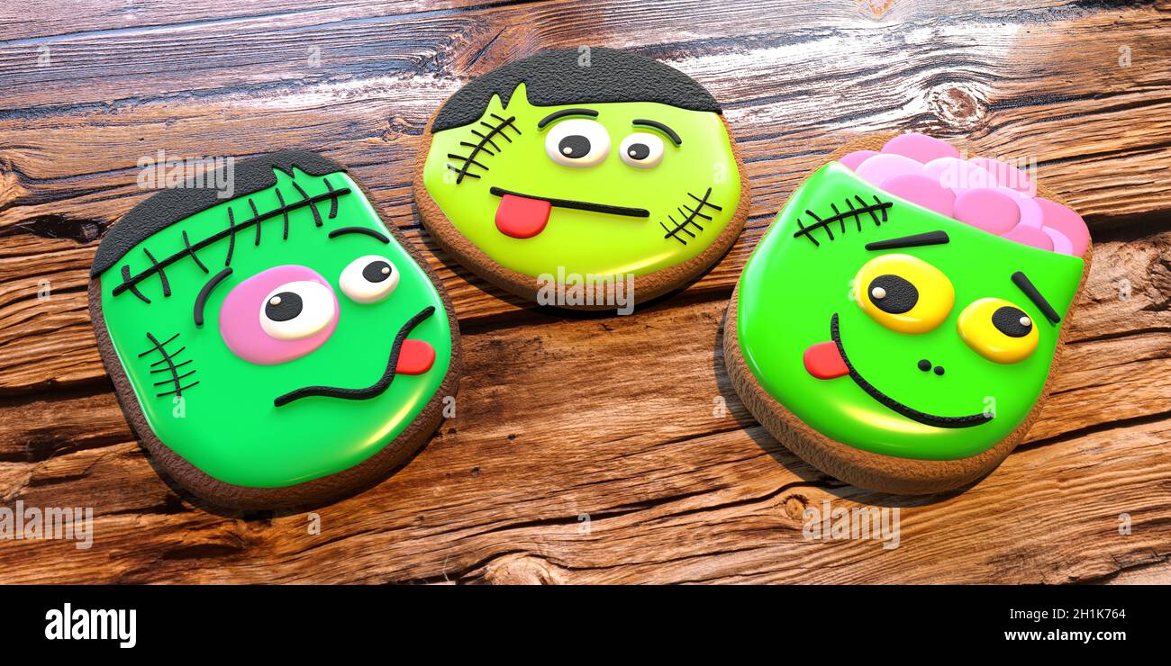 Halloween zombie cookies - 3D illustration Stock Photo - Alamy