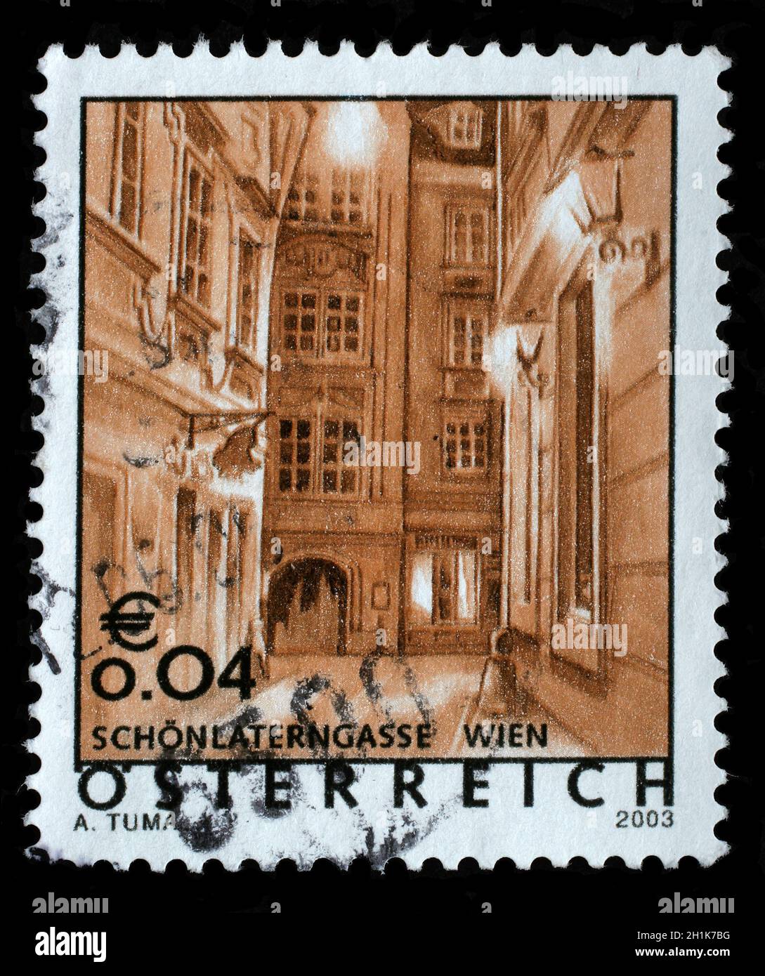 Stamp printed in Austria shows House of the Basilisk, Vienna, circa ...