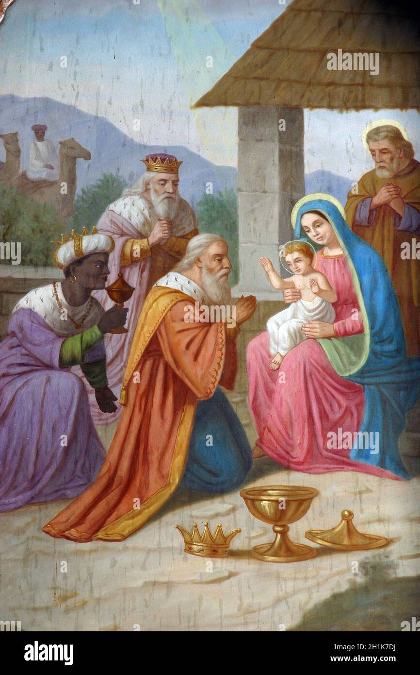 Nativity Scene, Adoration of the Magi Stock Photo - Alamy