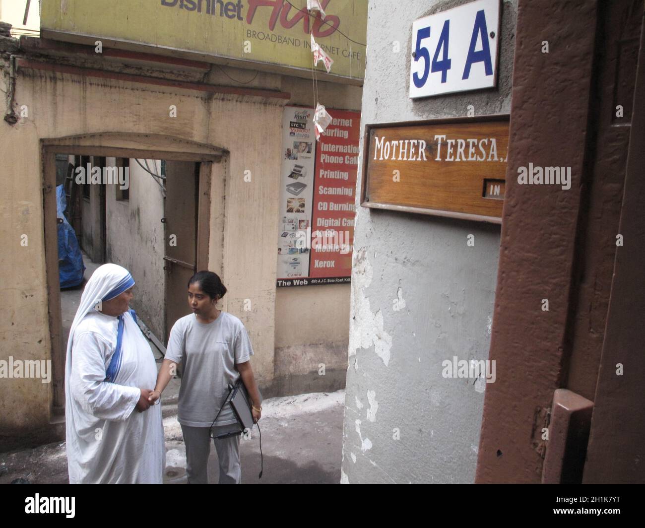 Sign on the entrance to Mother House, the residence of Mother Teresa in ...