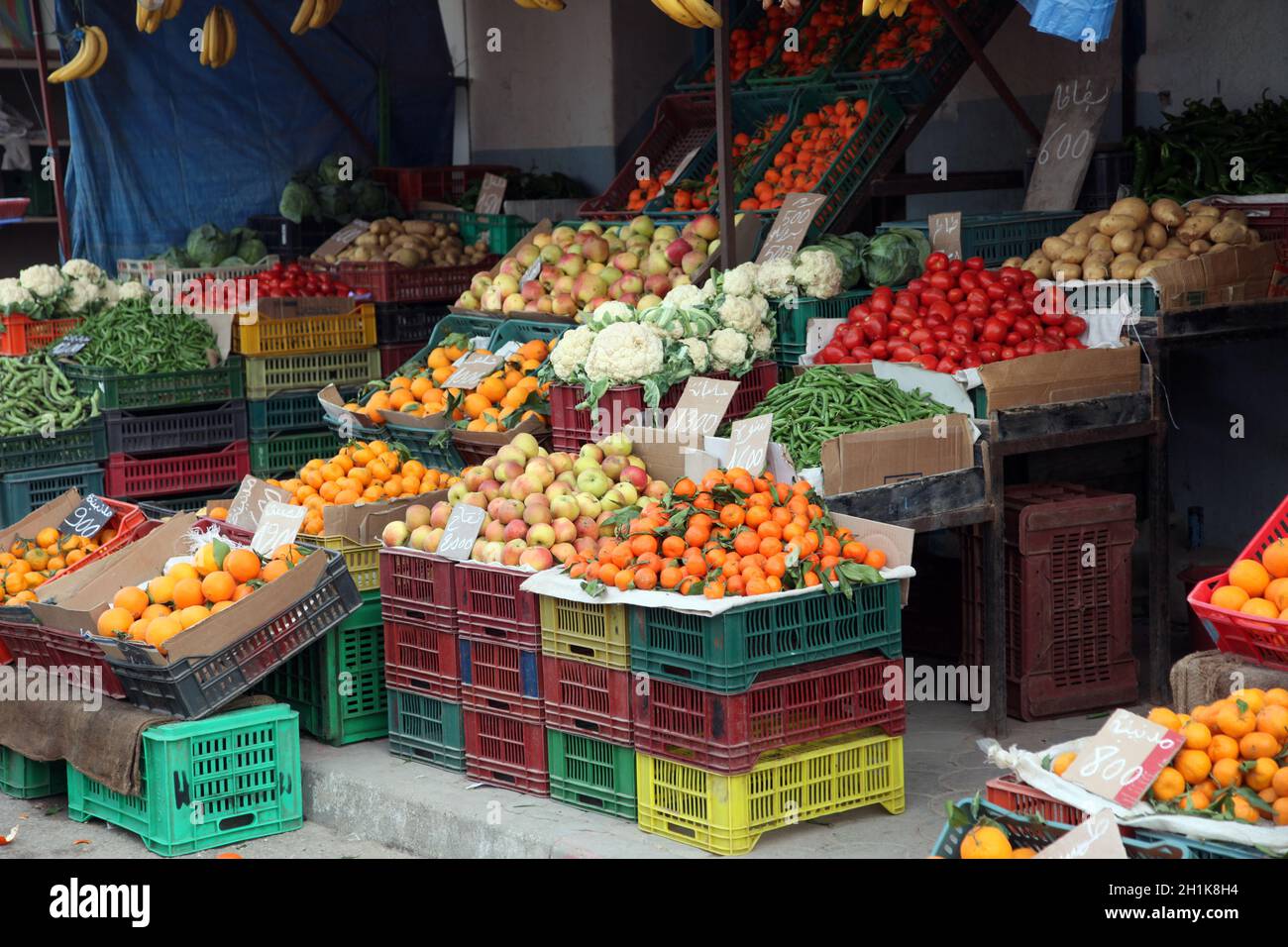 Fresh fruits and vegetables on a traditional market, El-Jem, Tunisia ...