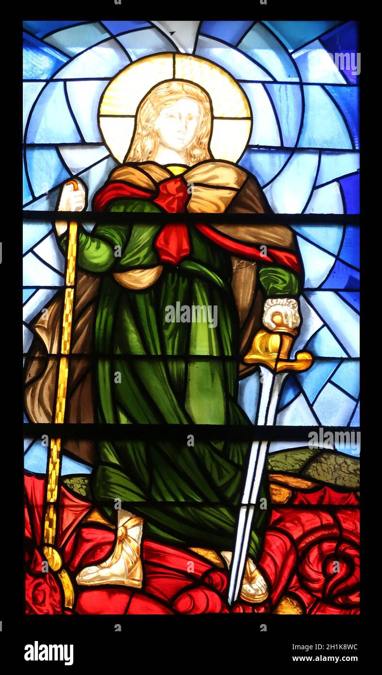 Saint Michael stained glass window in the Church of the Holy Sacrament ...