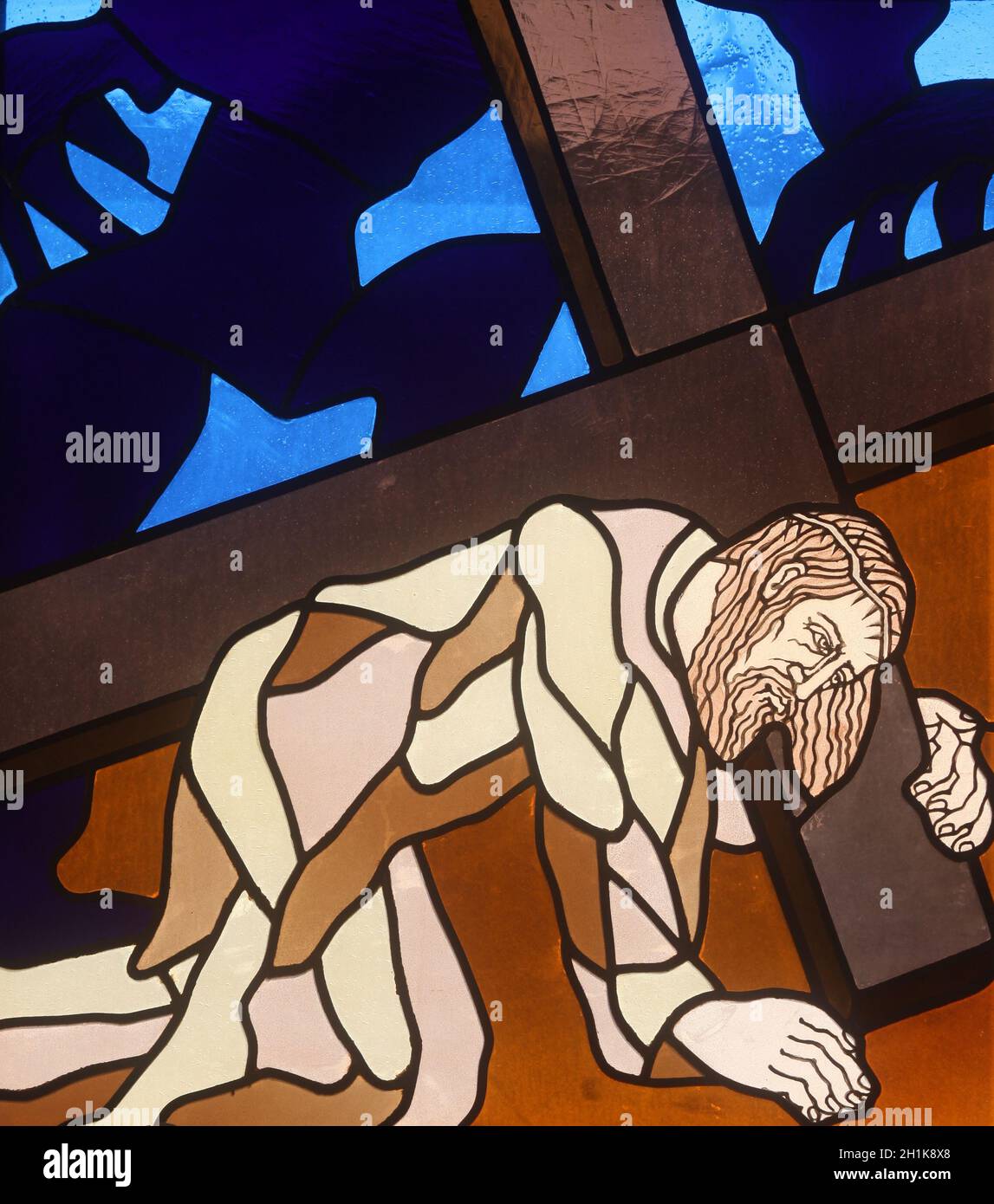 3rd Station of the Cross, Jesus falls the first time, stained-glass ...