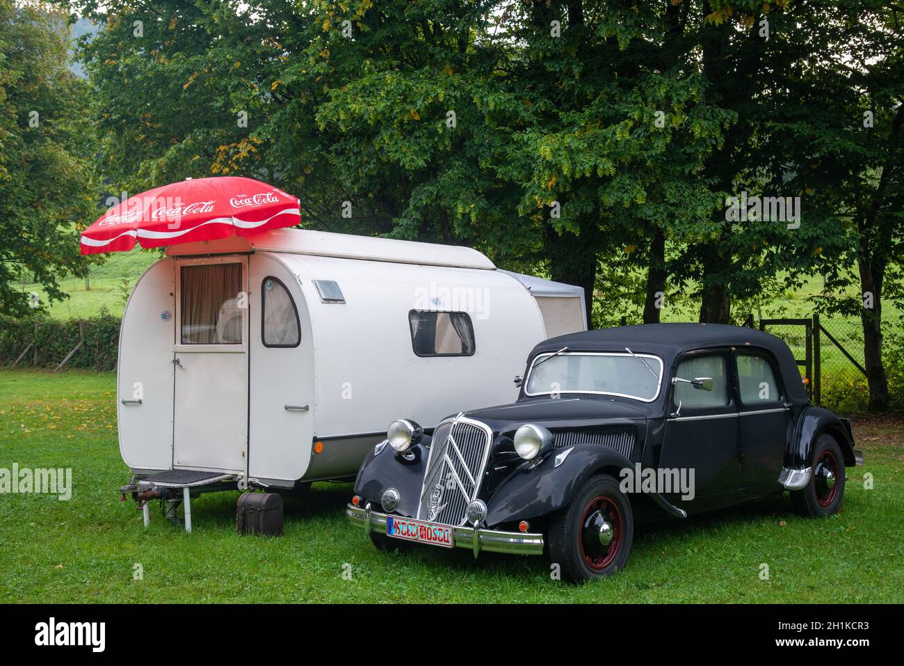 old car and caravan at campsite in Heidelberg, Germany Stock Photo - Alamy