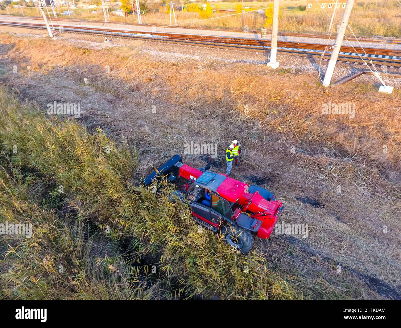 Slavyansk-on-Kuban, Russia - October 12, 2017: The bulldozer clears the ...