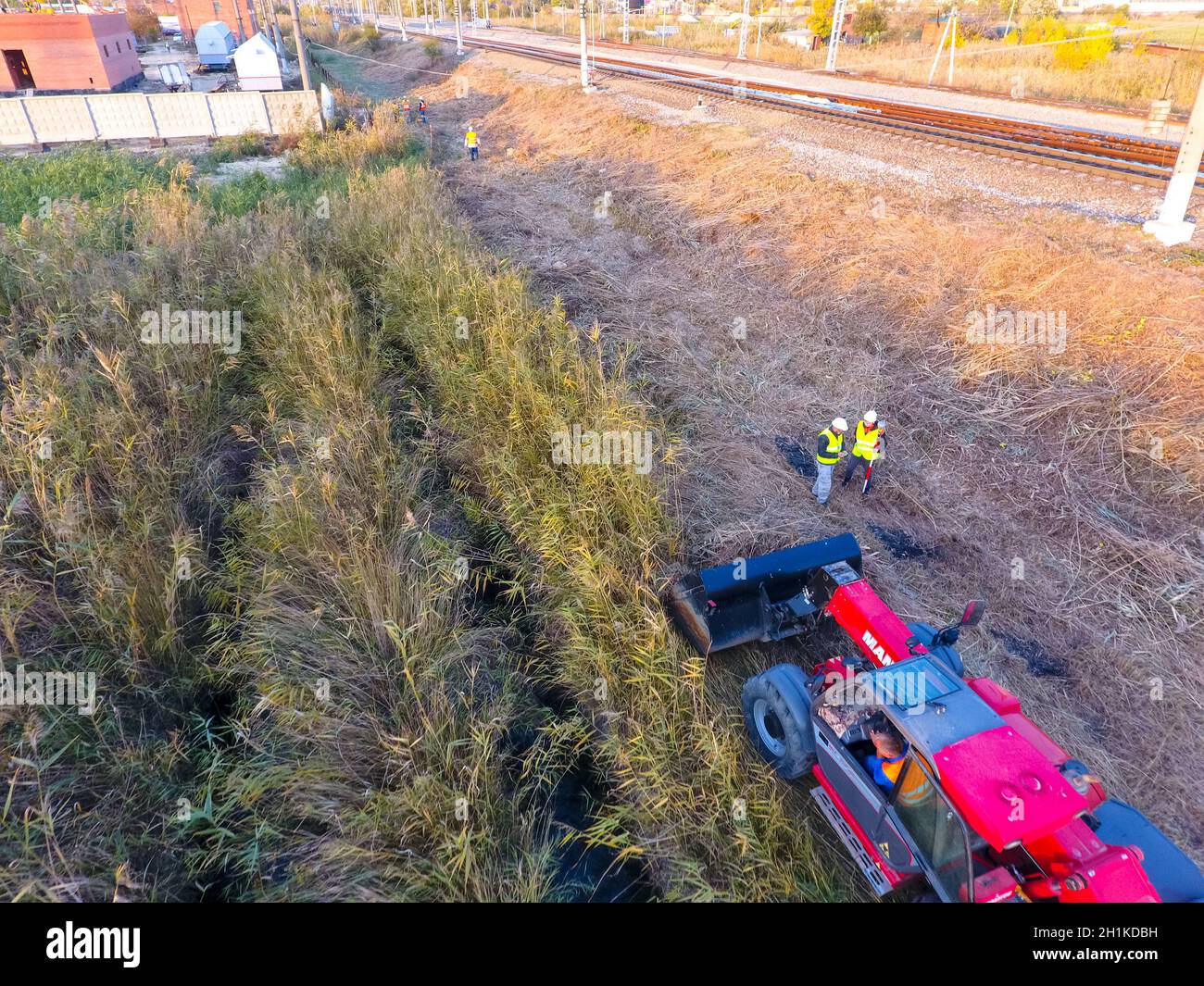 Slavyansk-on-Kuban, Russia - October 12, 2017: The bulldozer clears the ...