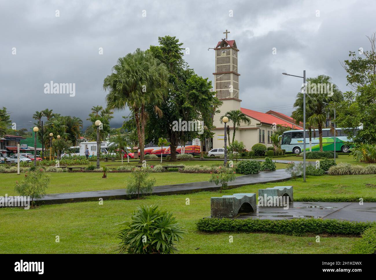 the catholic church of San Juan Bosco in La Fortuna, Costa Rica Stock ...