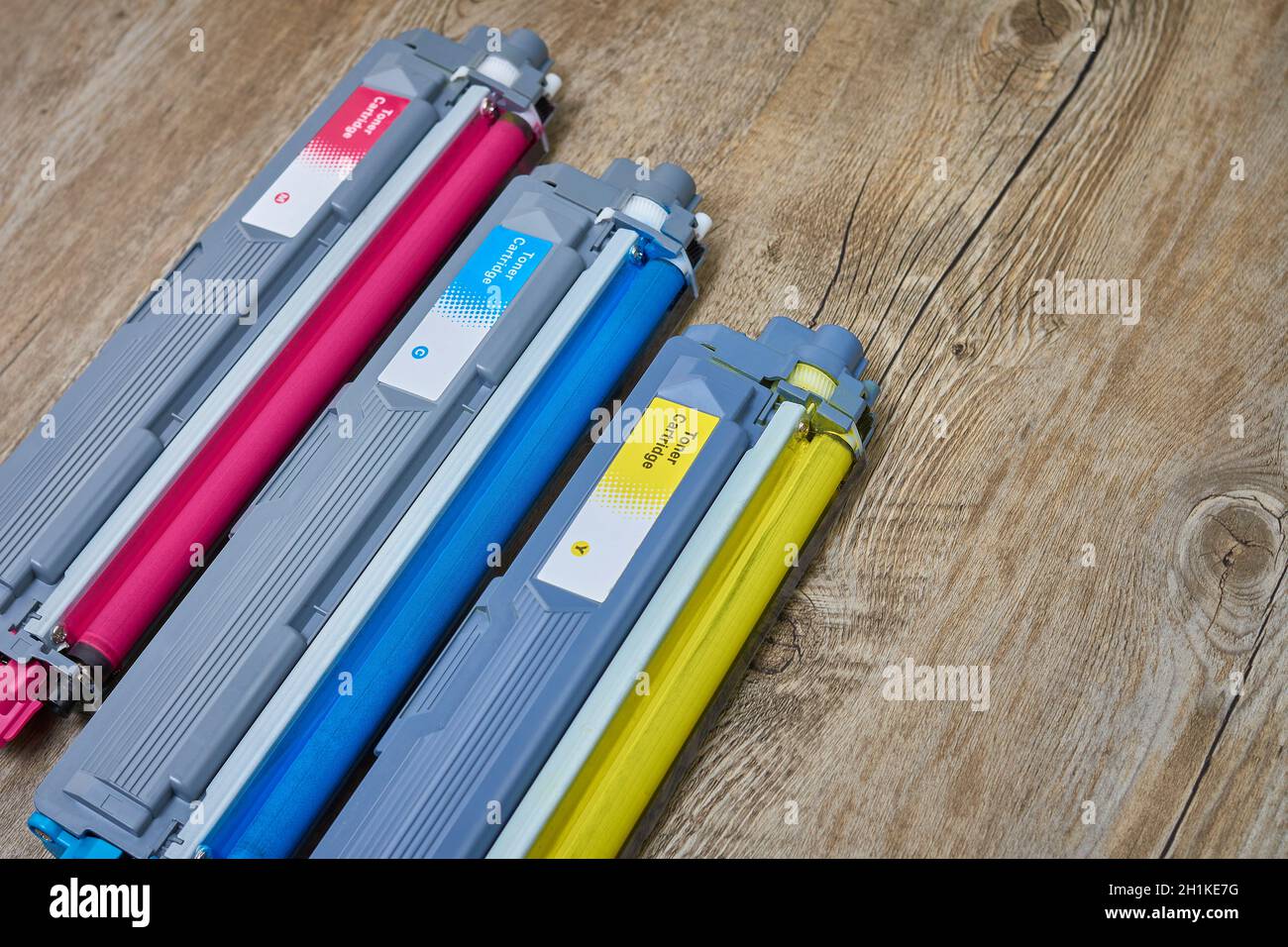 Three toner cartridges for color laser printers Stock Photo - Alamy