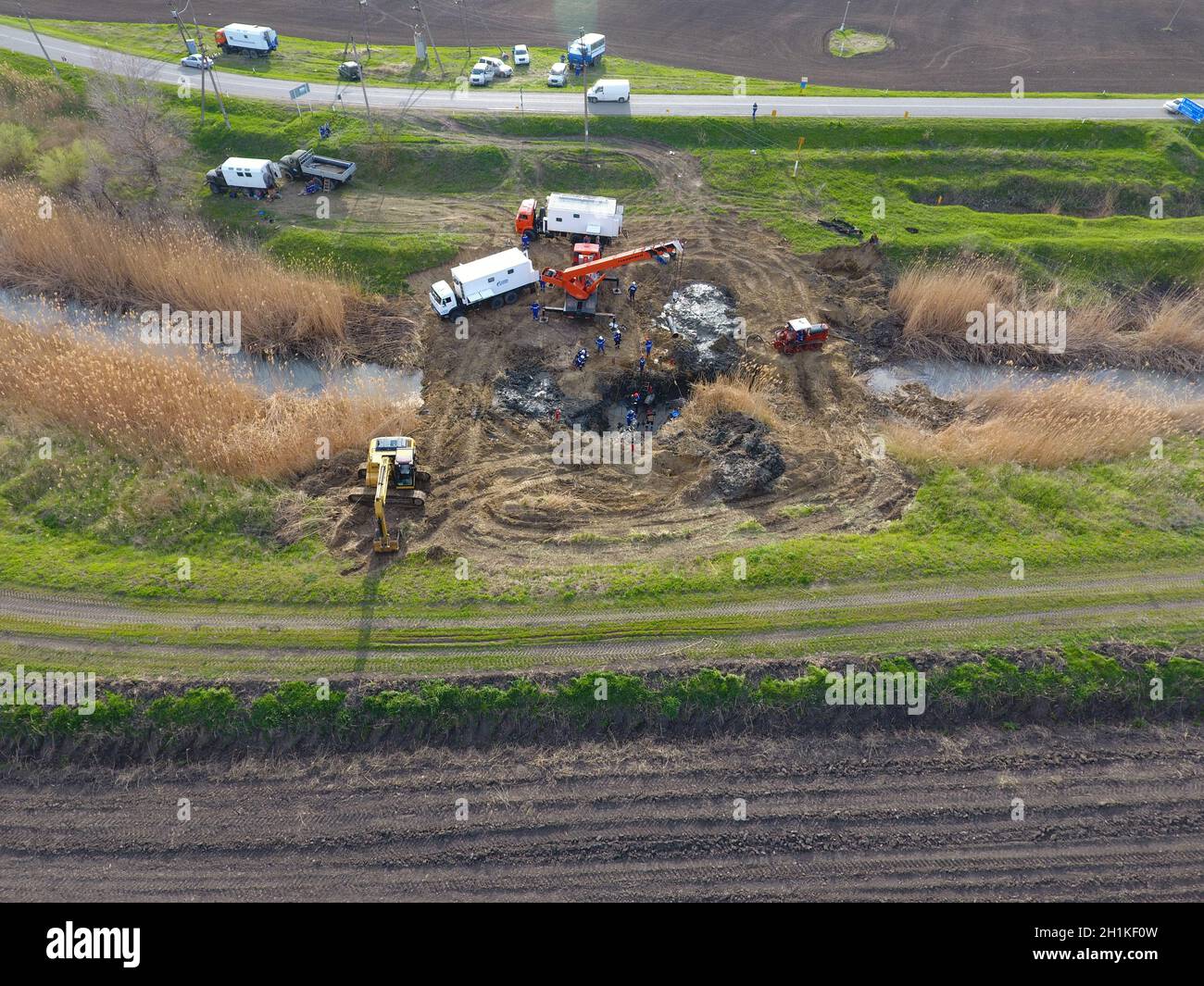 Repair of the gas pipeline section passing through the water channel ...