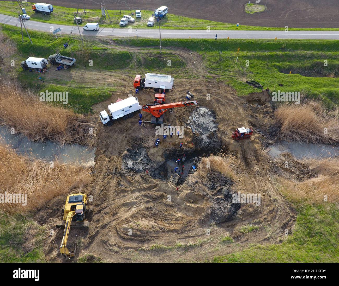 Repair of the gas pipeline section passing through the water channel ...