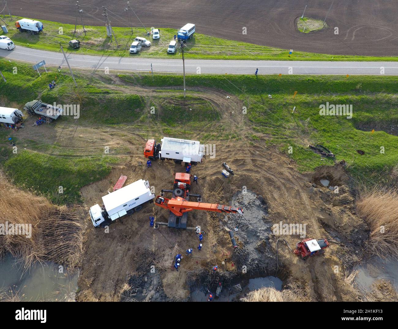 Repair of the gas pipeline section passing through the water channel ...