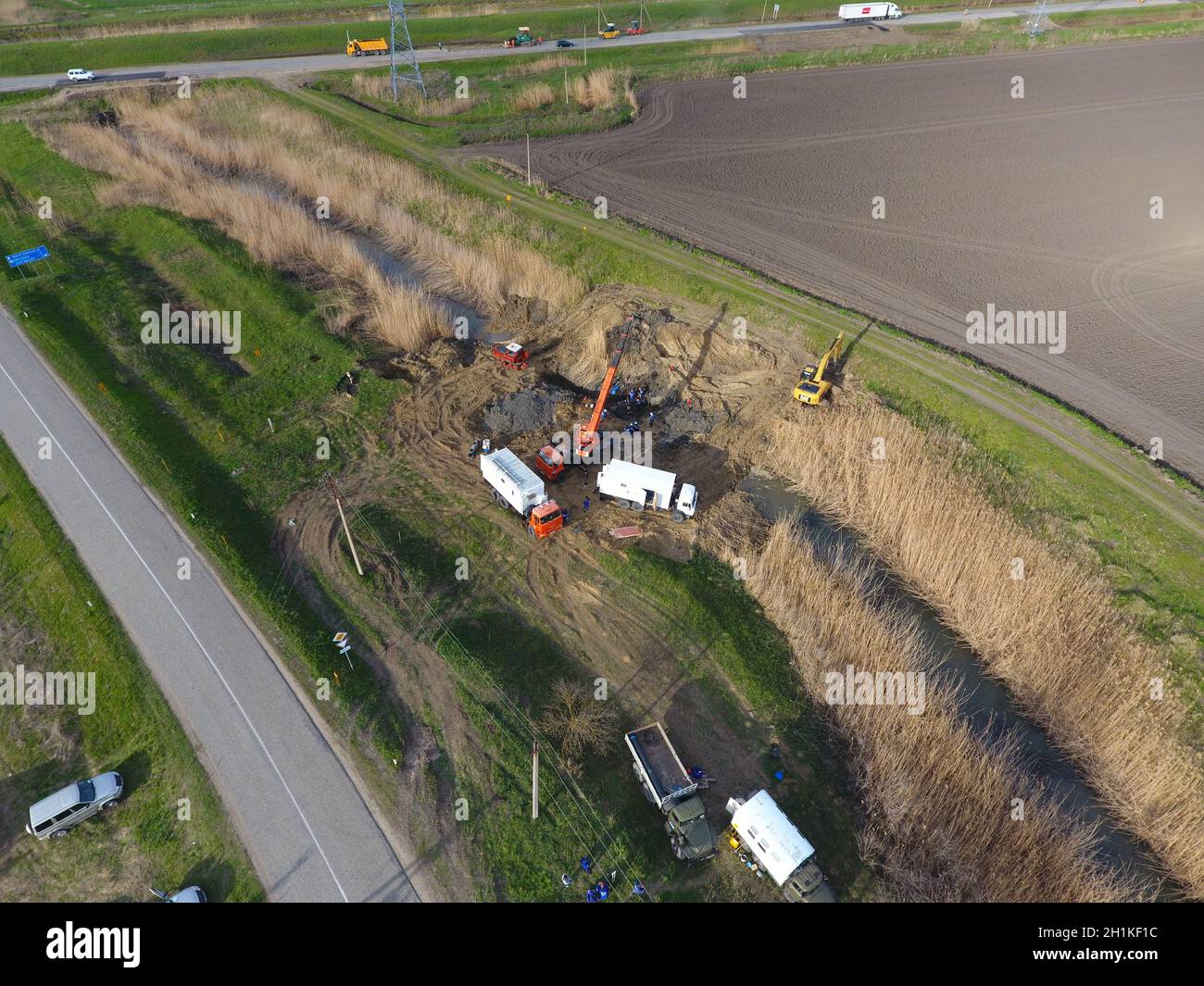 Repair of the gas pipeline section passing through the water channel ...