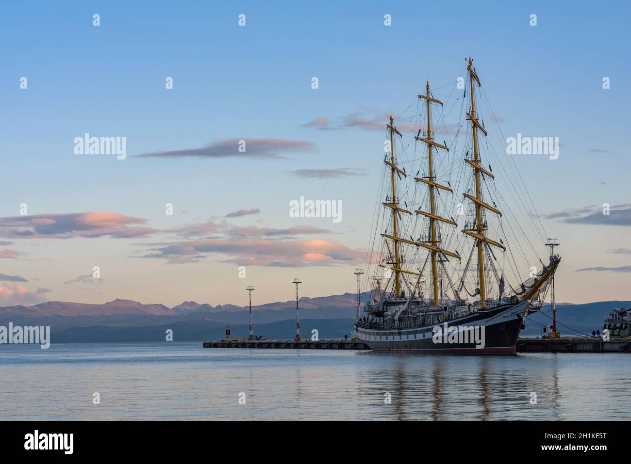 Russian tall ship Pallada in the port of Ushuaia, Argentina Stock Photo ...