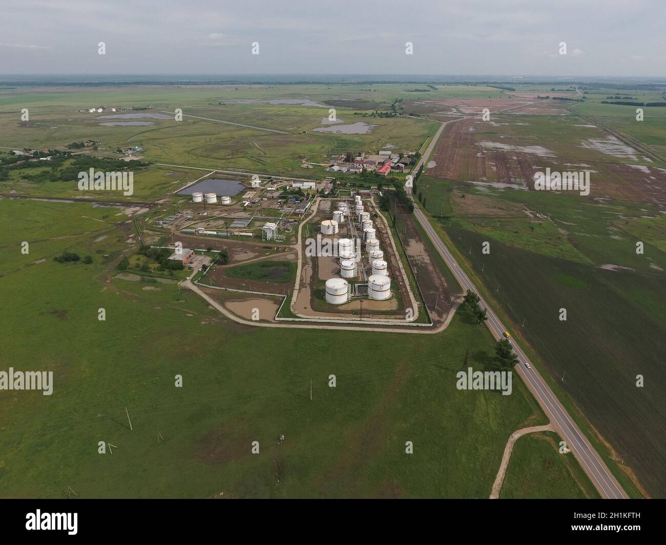 Aerial view of oil storage tanks. Industrial facility for the storage ...