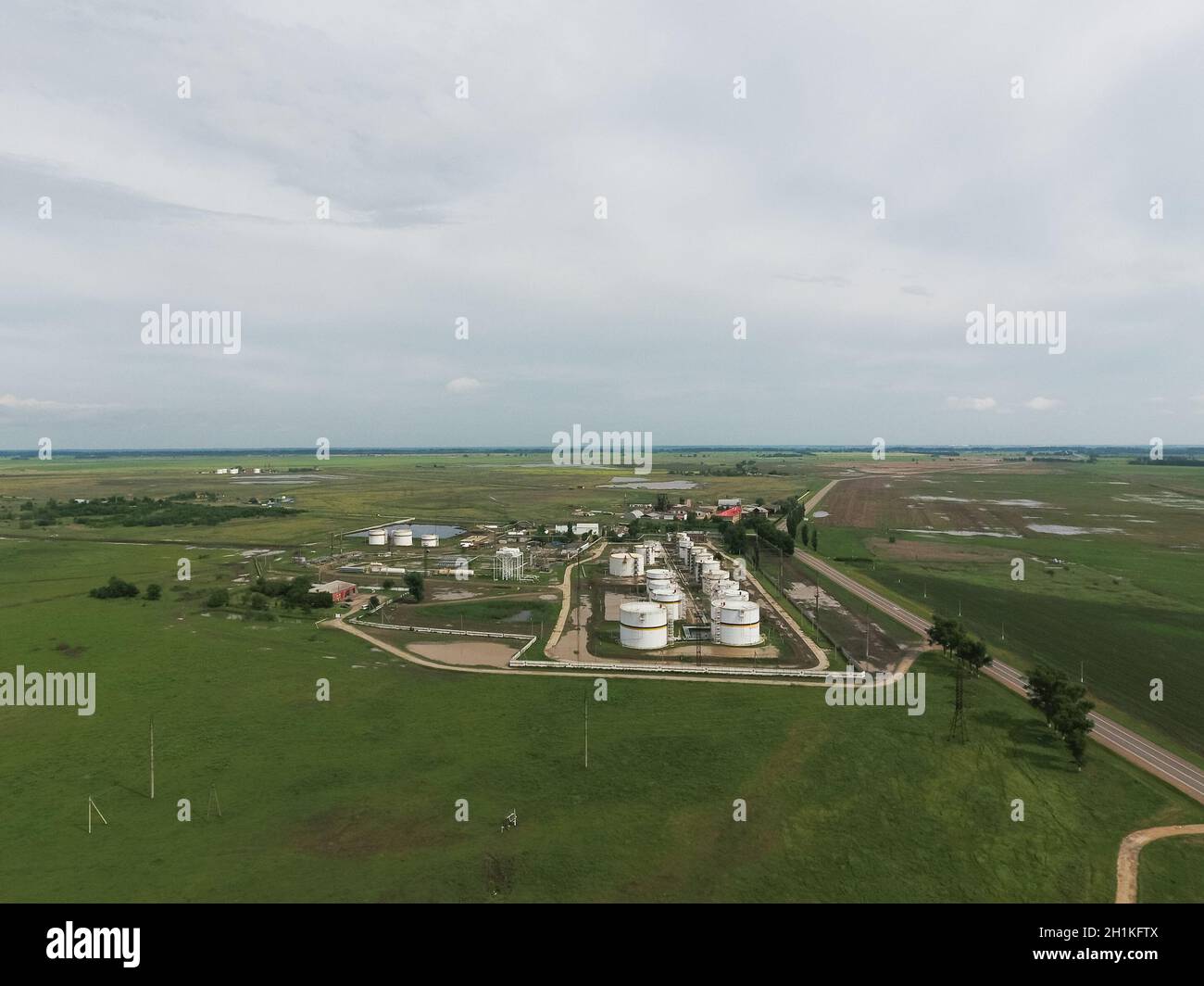 Aerial view of oil storage tanks. Industrial facility for the storage ...