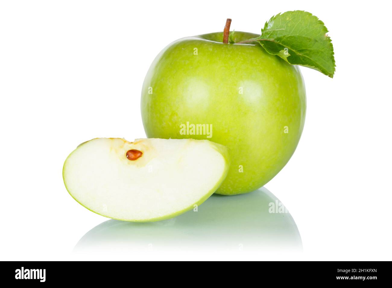 Apples fruits green apple fruit sliced with leaf fresh isolated on a ...