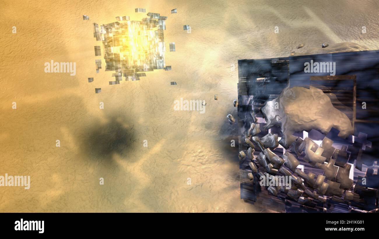 3D rendering of an abstract blurry background with exploding cubes Stock Photo - Alamy