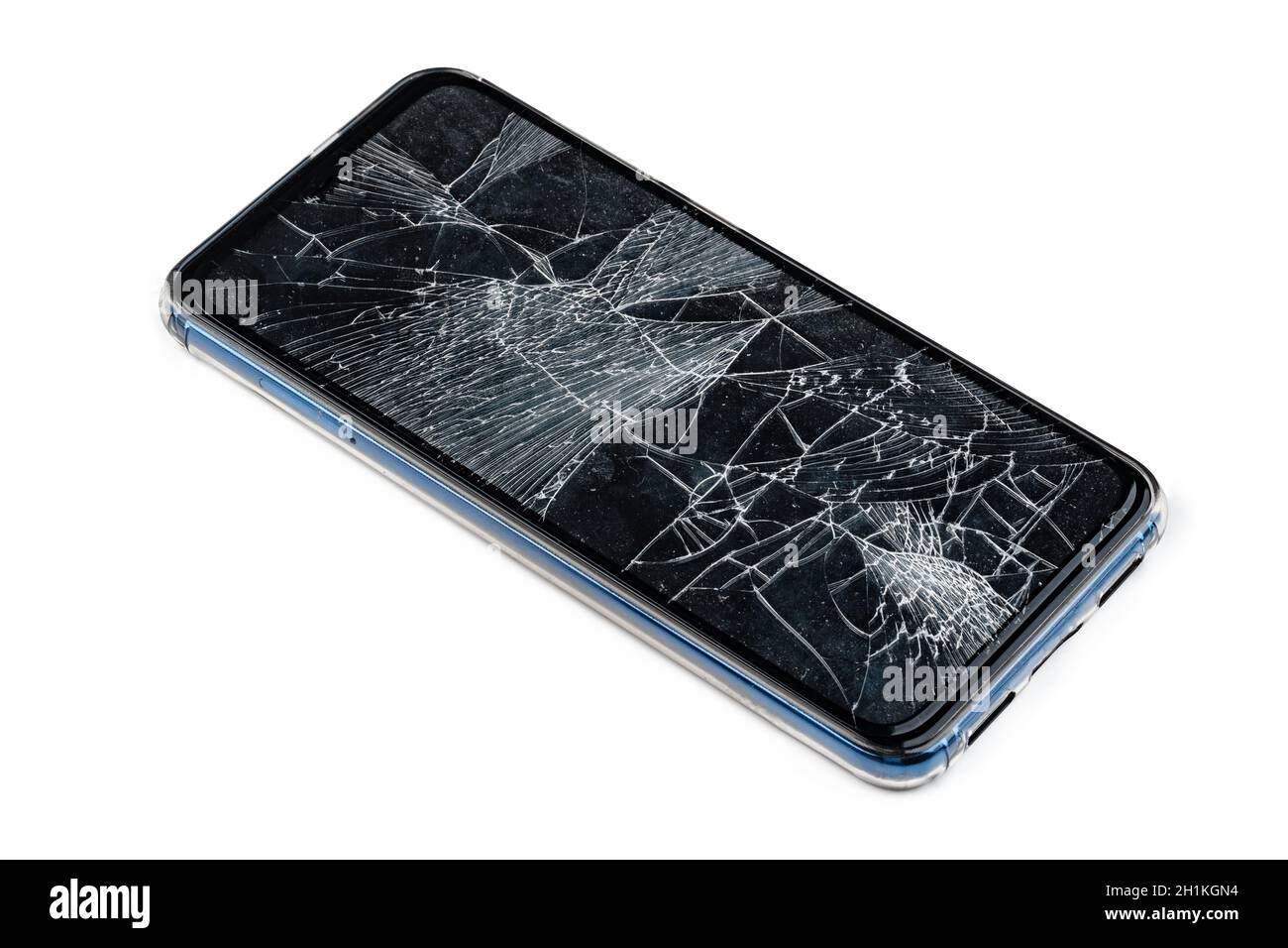 Smartphone with a damaged screen isolated on white background Stock ...