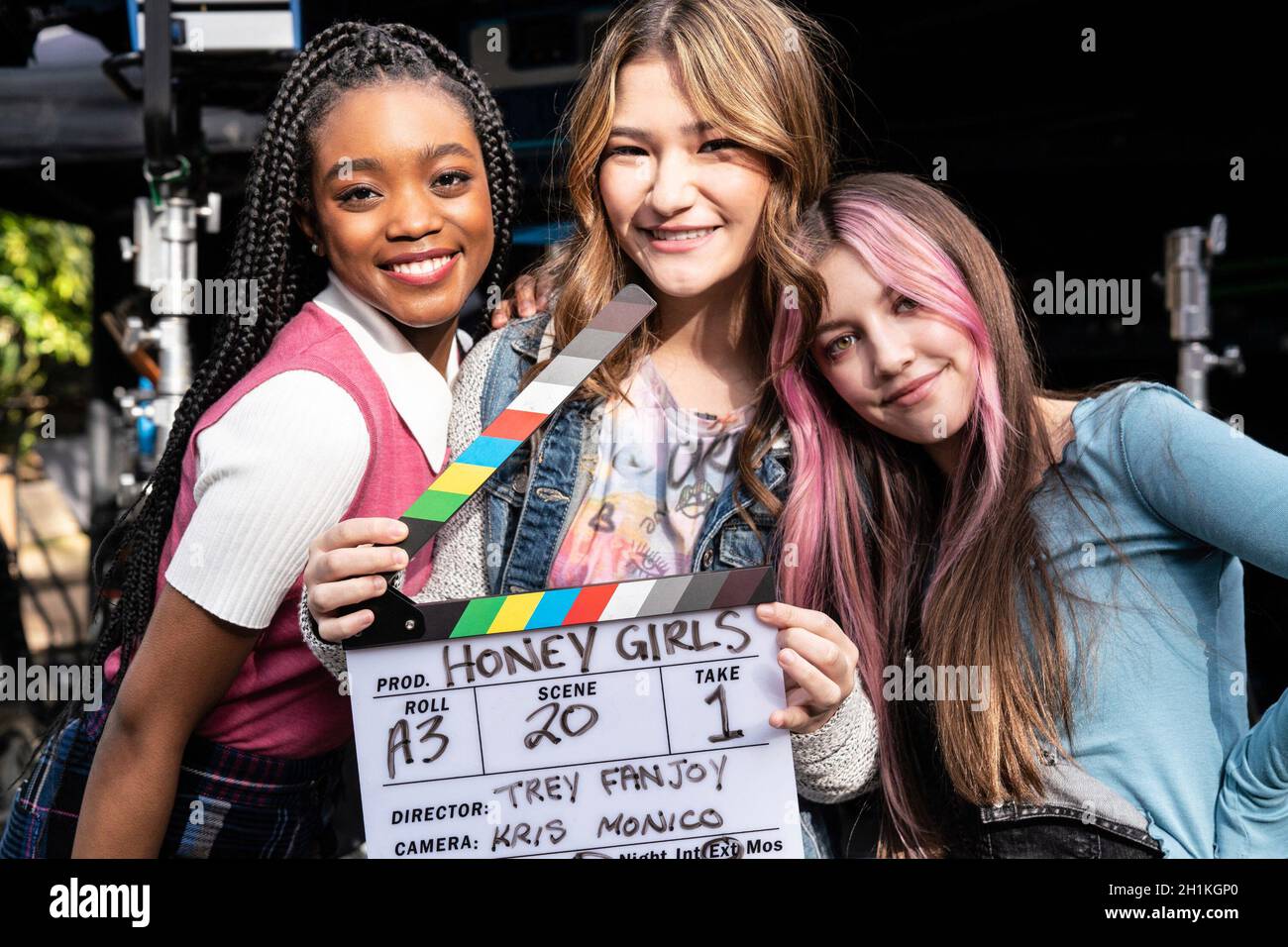 HONEY GIRLS, from left: Aliyah Mastin, Frankie McNellis, Ava Grace, on set, 2021. ph: Ed Araquel ...