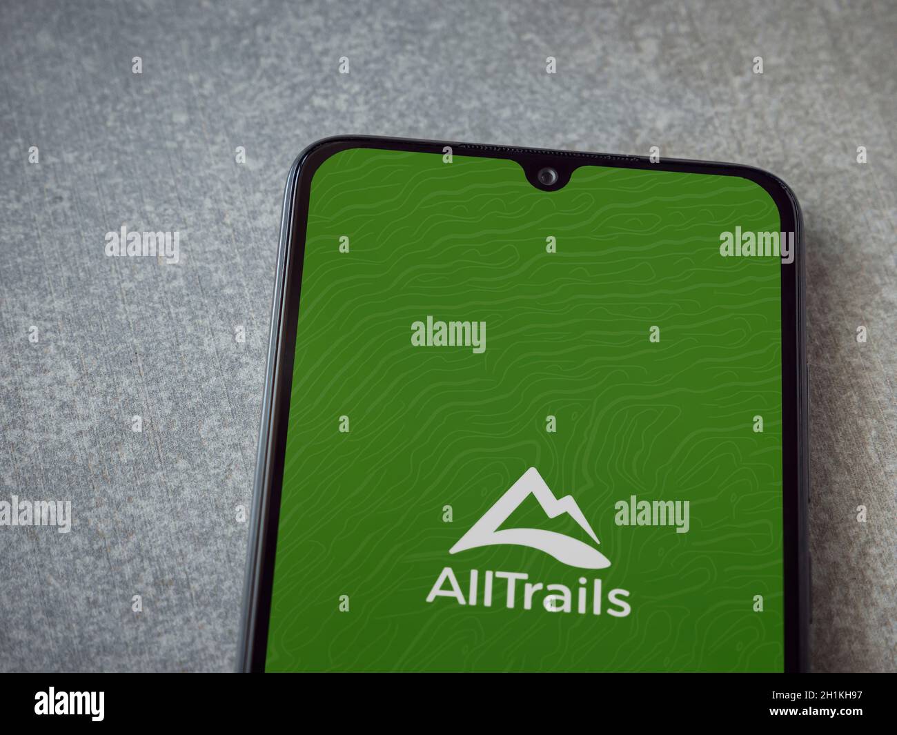 Lod, Israel - July 8, 2020: AllTrails app launch screen with logo on ...