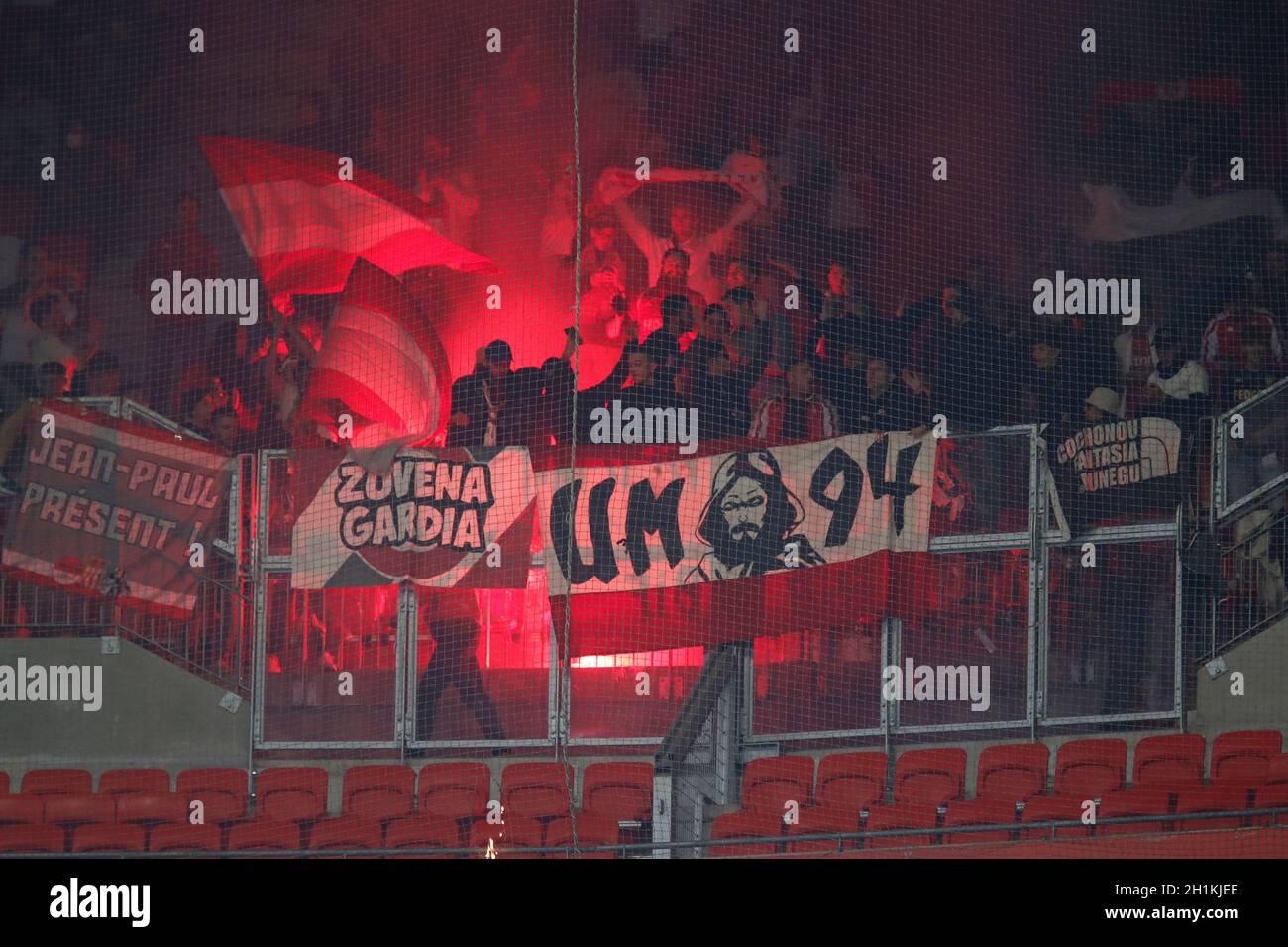 Fans of Monaco during the French championship Ligue 1 football match ...